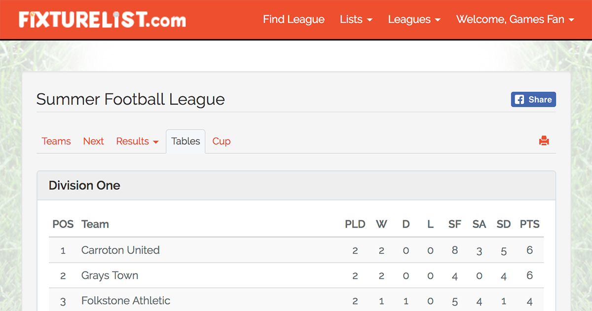 Fixture List Generator, Free web based sports league management software