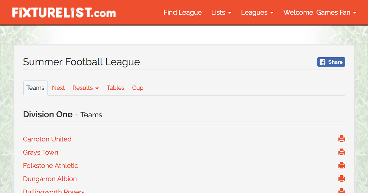 Fixture List Generator, Free web based sports league management software